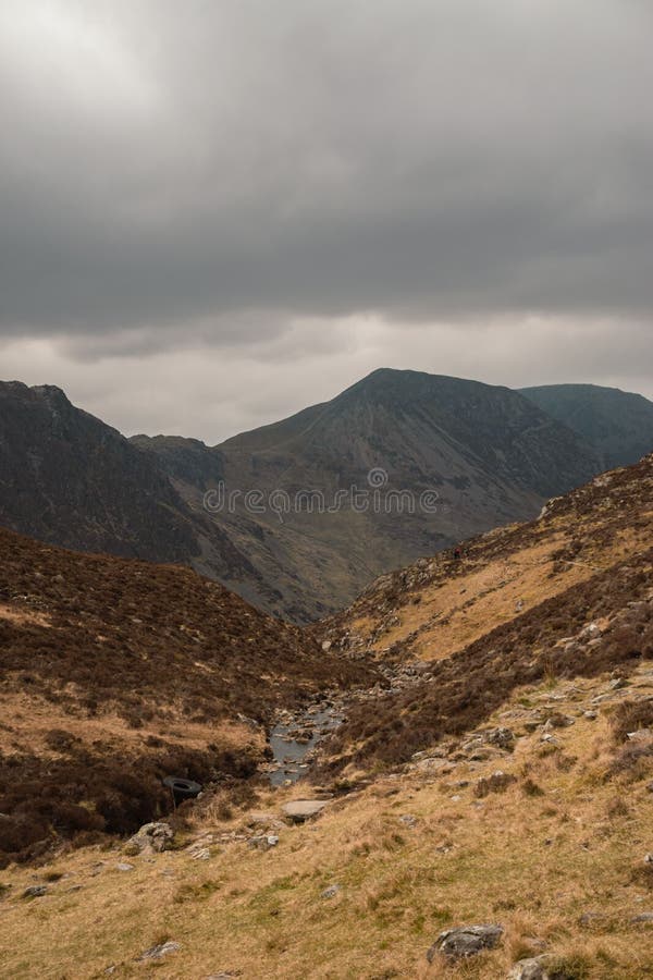 Mountain Landscape with River on a Gloomy Day Stock Image - Image of ...