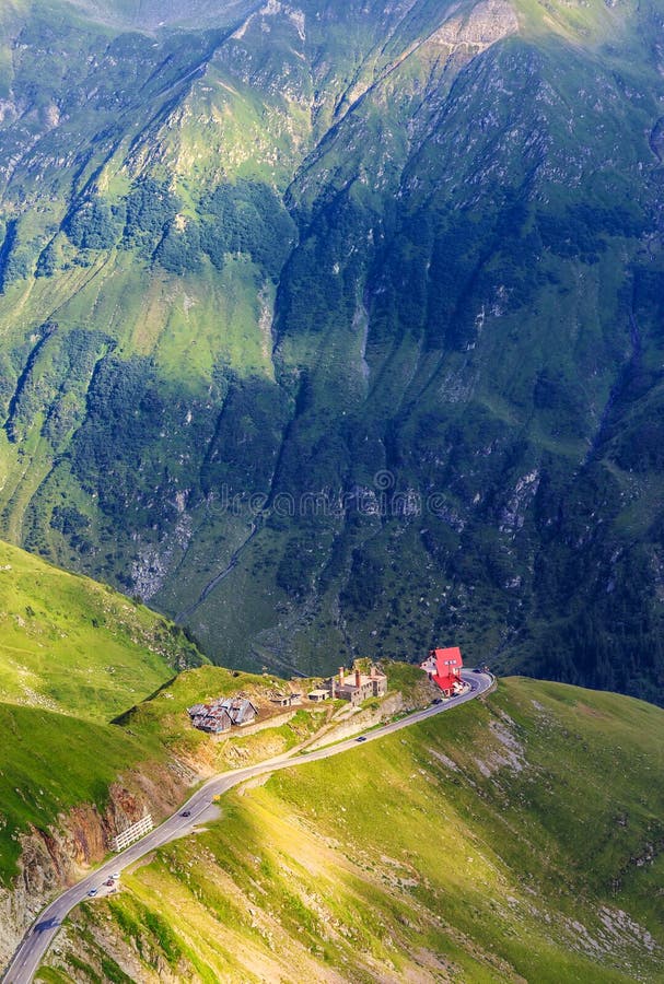 Mountain Landscape with Road and Cottages Stock Photo - Image of travel ...