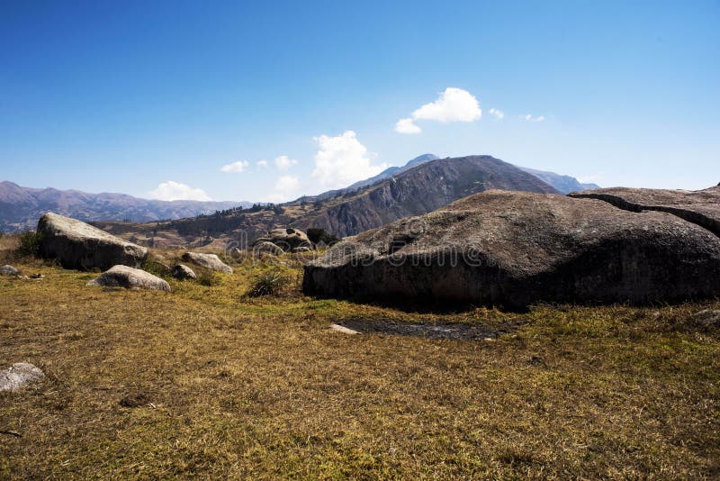 Mountain Landscape with Rocks with Herbs and Grass Stock Photo - Image ...
