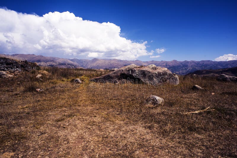 Mountain Landscape with Rocks with Herbs and Grass Stock Image - Image ...