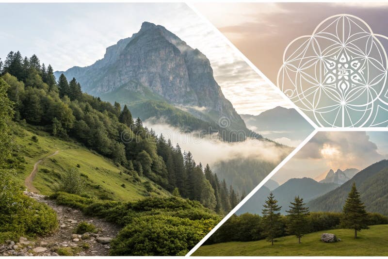 Mountain Landscape with Sacred Geometry Symbol Stock Illustration ...