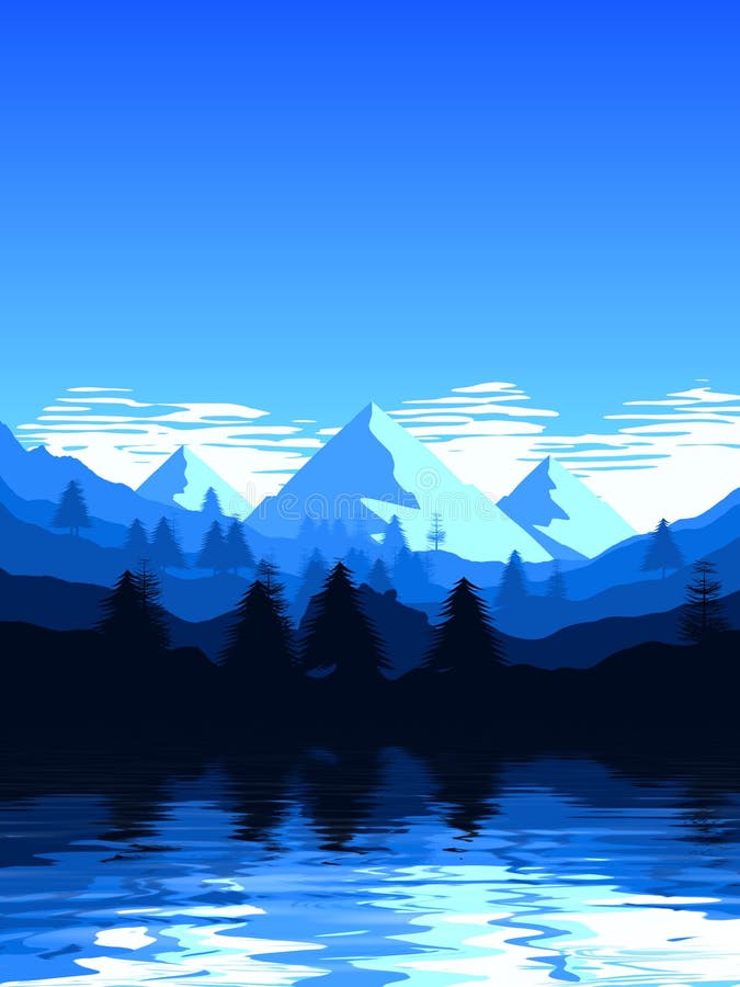 Mountain Landscape Scenery Blue Stock Illustration - Illustration of ...