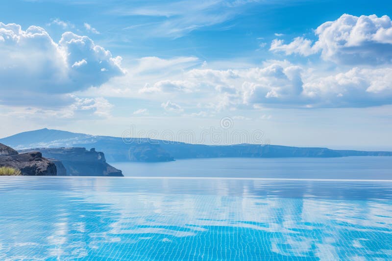 Infinity Pool Overlooking the Mountain Landscape and the Sea. Stock ...
