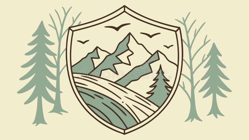 Mountain Landscape with Shield, Strength and Nature, Vector Design ...