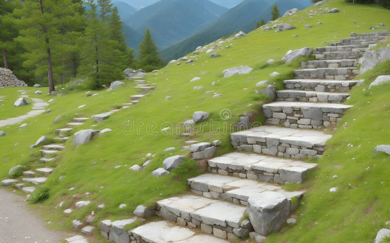 Mountain Landscape, Steps, Stones Image Generated Ai. Stock ...