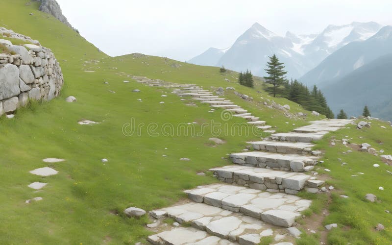 Mountain Landscape, Steps, Stones Image Generated Ai. Stock ...
