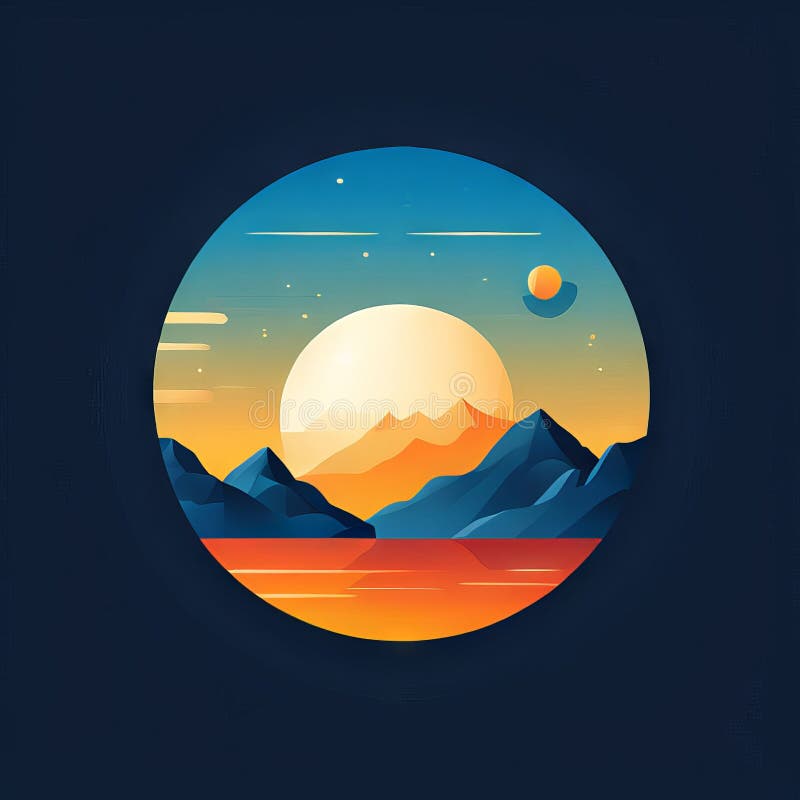 Mountain Landscape with Sun and Moon. Vector Illustration in Flat Style ...