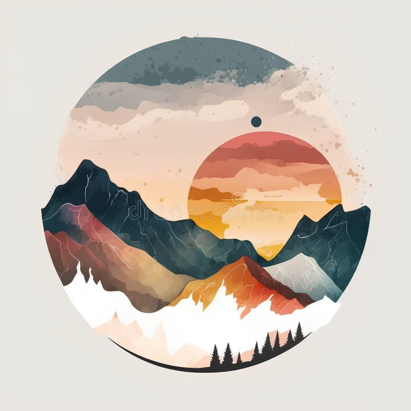 Mountain Landscape with Sun. Vector Illustration of a Mountain ...