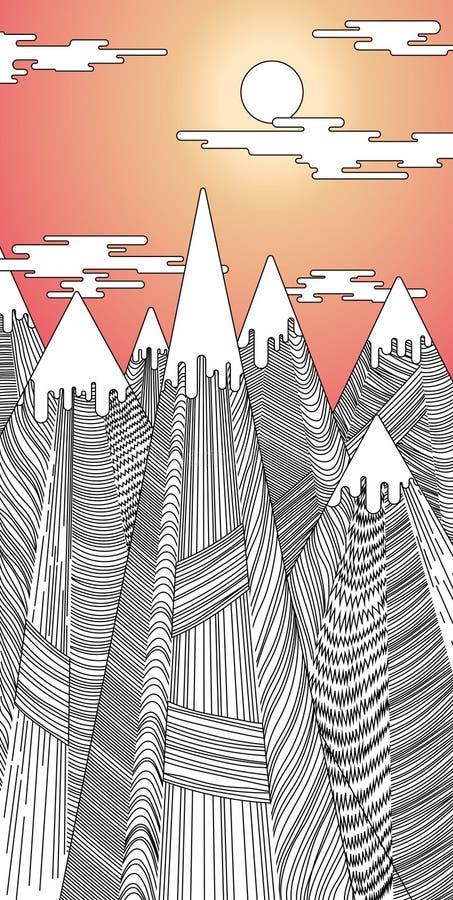 Mountain Landscape at Sunset with Clouds. Vector Mountains, Clouds ...