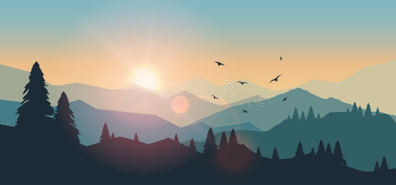Mountain Landscape at Sunset and Dawn Stock Vector - Illustration of ...