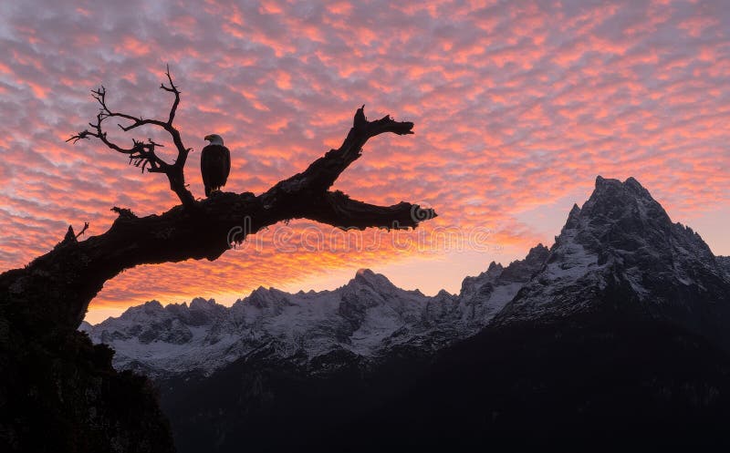 Mountain Landscape Sunset Setting Majestic Bald Eagle Stock Photos ...