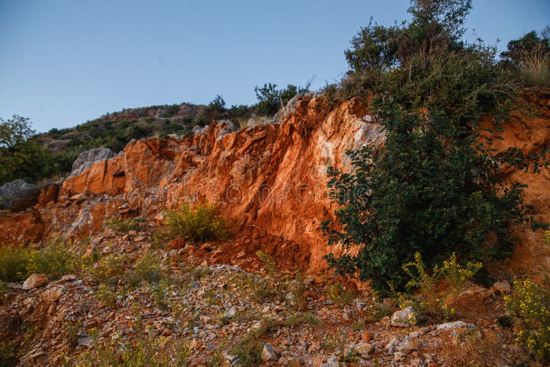 Mountain Landscape with Textured Orange Rocks at Sunset Stock Photo ...