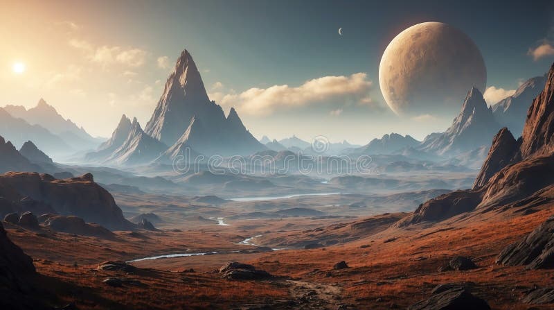 Mountain Landscape on Unknown Alient Ai Generated Stock Illustration ...