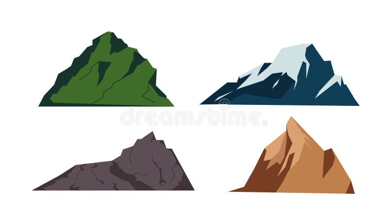 Mountain Landscape Vector Illustration Set, Collection of Mountains in ...