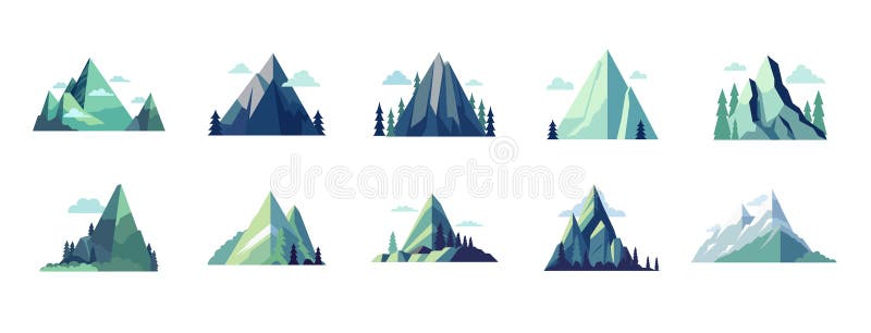 Mountain Landscape Vector Illustration Set, Collection of Mountains in ...