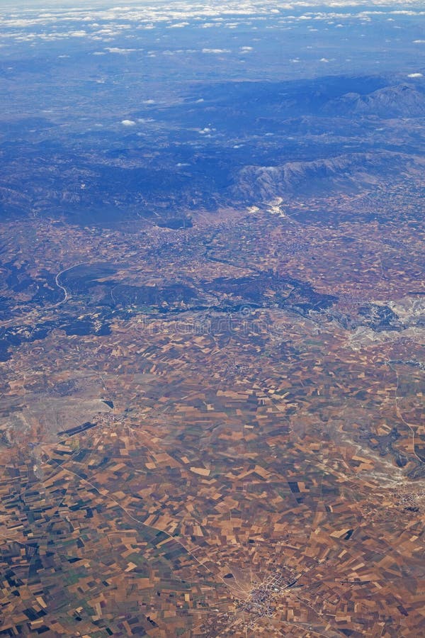 Mountain Landscape View from Airplane Window, Vertical Top View Stock ...