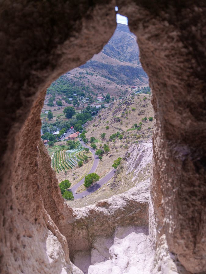 Mountain Landscape Viewed from Inside a Cave Stock Photo - Image of ...