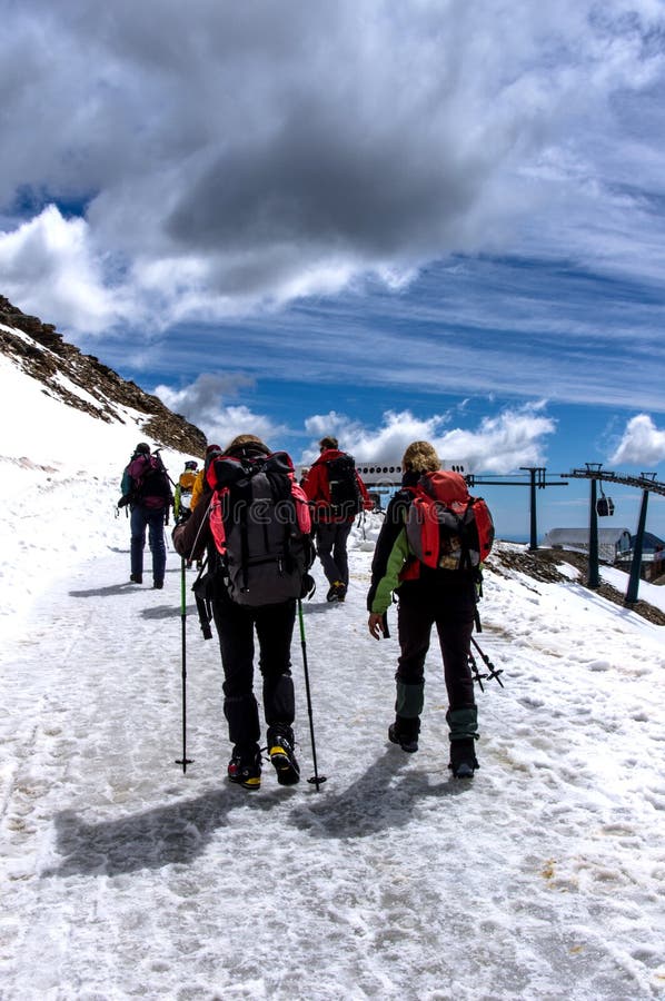 Mountain Landscape with Walkers Editorial Image - Image of people, blue ...
