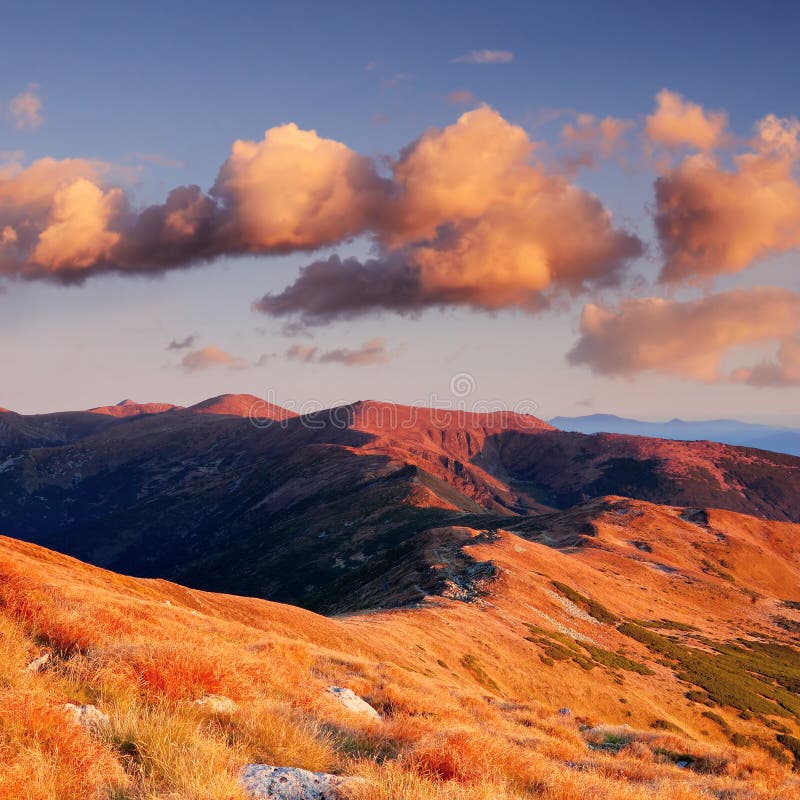 Mountain Landscape in Warm Colors Stock Image - Image of grass, europe ...