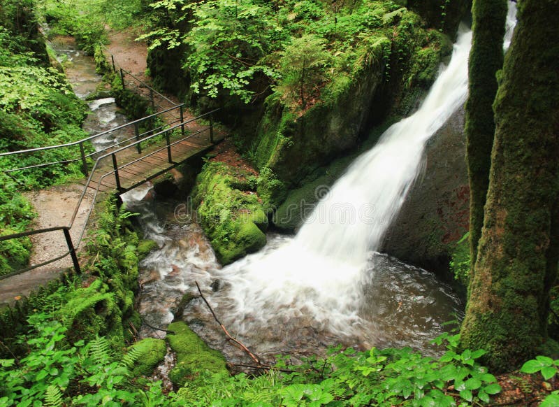 Mountain Landscape with Waterfall Stock Image - Image of woods, silence ...