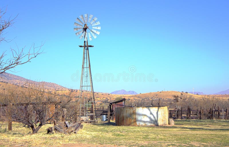 Mountain Landscape with Windmill Stock Photo - Image of mountain, hills ...