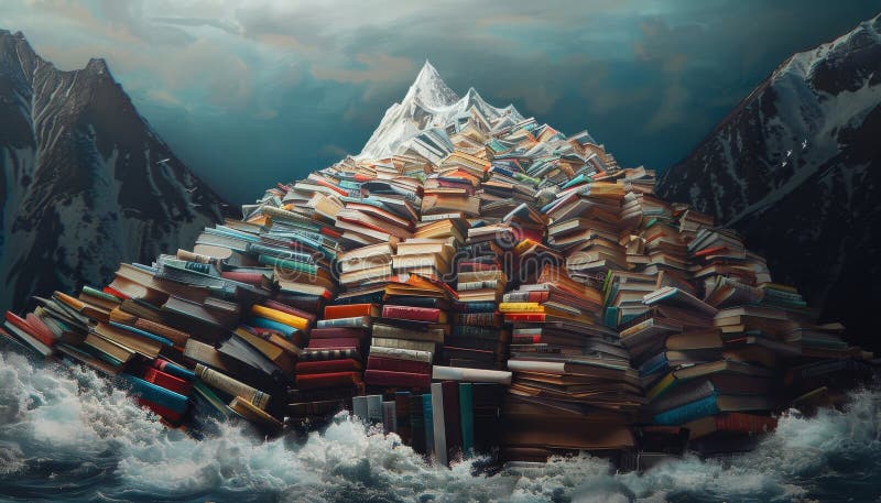 A Mountain with a Large Pile of Books on Top by AI Generated Image ...