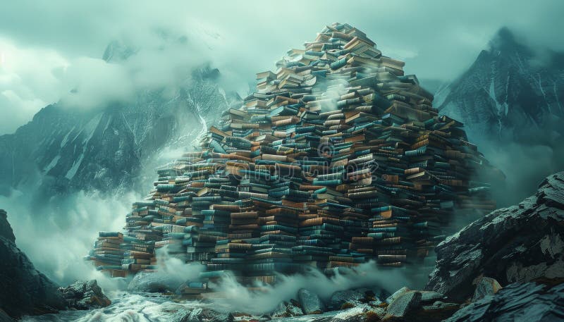 A Mountain with a Large Pile of Books on Top by AI Generated Image ...