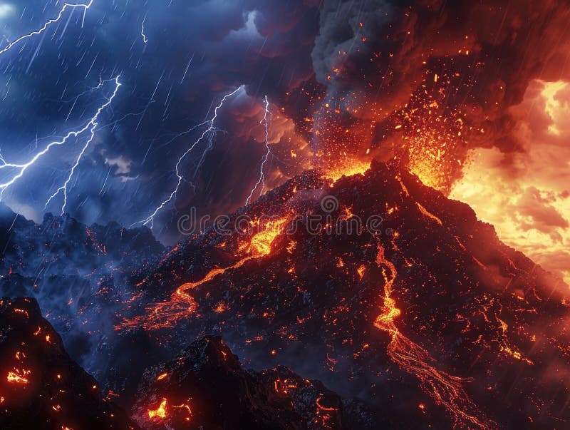 Mountain with Lava Eruption Stock Photo - Image of lava, eruption ...