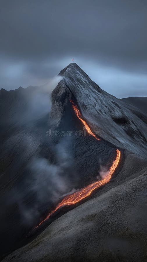 A Mountain with Lava Flowing Out of it S Mouth Stock Image - Image of ...
