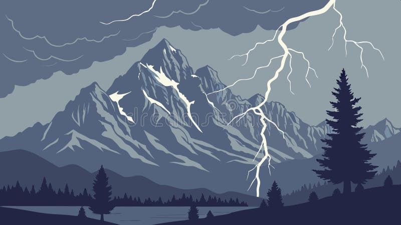Mountain Lightning Storm, Dramatic Weather and Nature Power Scene ...