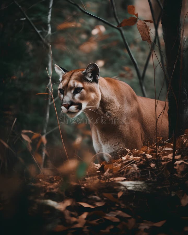 Mountain Lion (Puma Concolor) in the Autumn Forest Stock Illustration ...