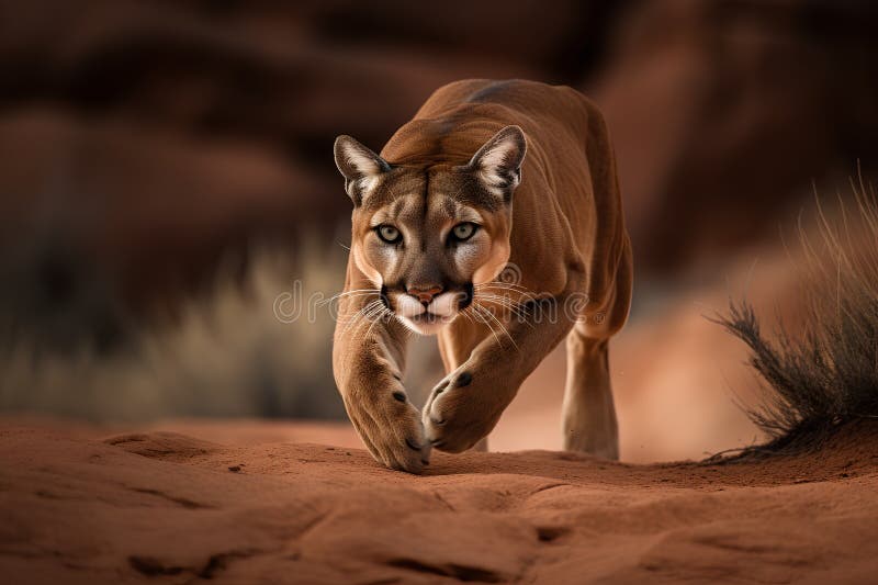Mountain Lion (Puma Concolor) Walking in the Desert Stock Illustration ...
