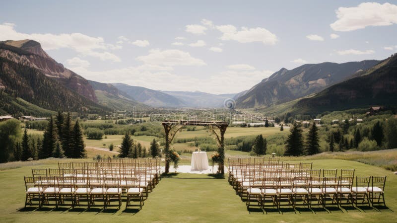 Mountain Lodge Wedding with a Scenic Backdrop Stock Illustration ...