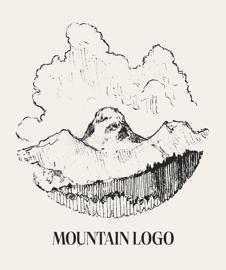 Mountain Logo with Clouds, Hand Drawn Vector Illustration Stock Vector ... Mountain Logo with Clouds, Hand Drawn Vector Illustration Stock Vector ...