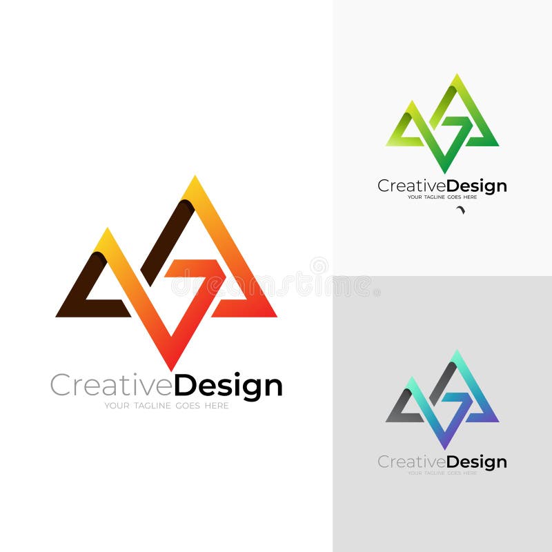 Mountain Logo with Simple, Line Style, Set Logos, Triangle Design Stock ...