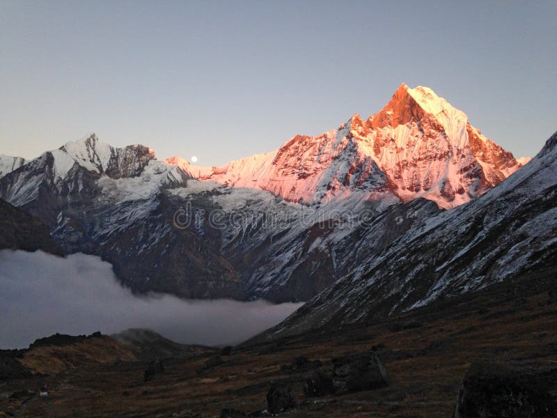 Mountain Machapuchare and Ridge Stock Photo - Image of fishtail ...