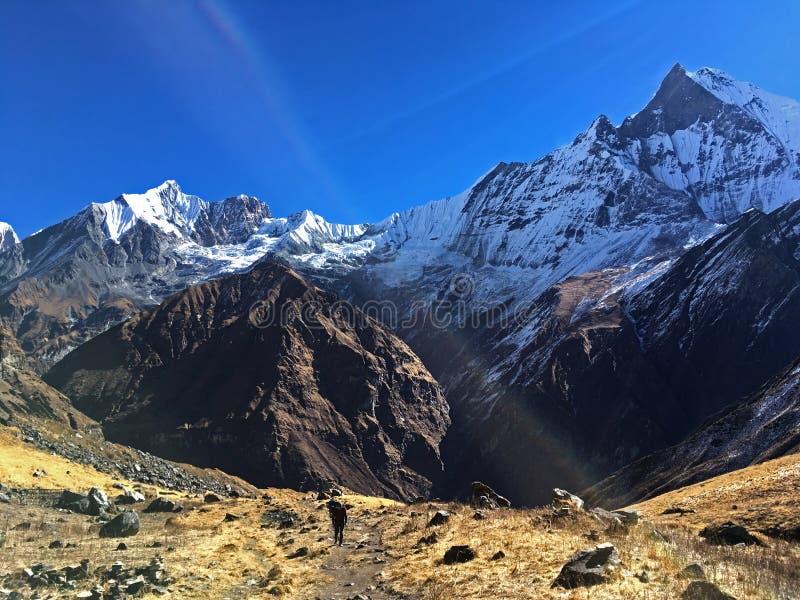 Mountain Machapuchare and Ridge Stock Photo - Image of fishtail ...
