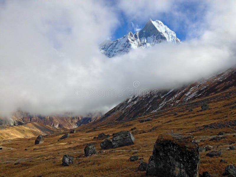Mountain Machapuchare and Ridge Stock Photo - Image of fishtail ...