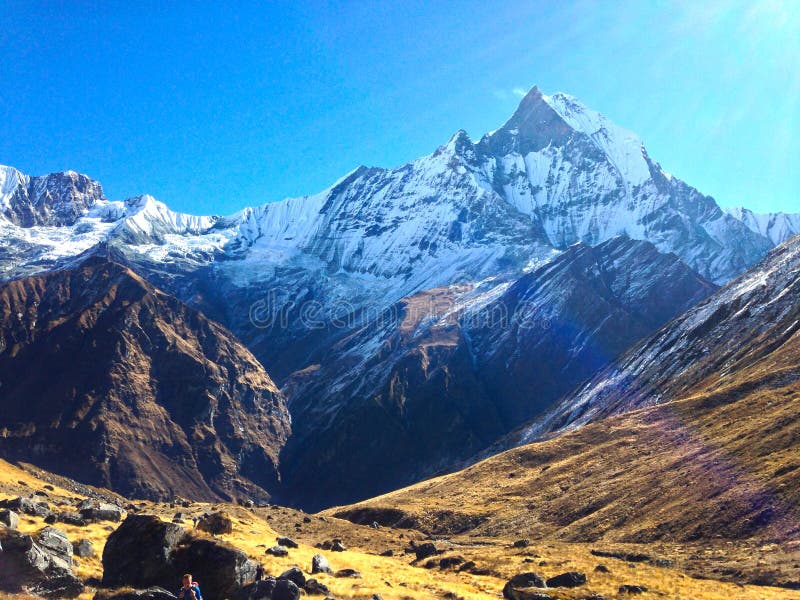 Mountain Machapuchare and Ridge Stock Photo - Image of fishtail ...