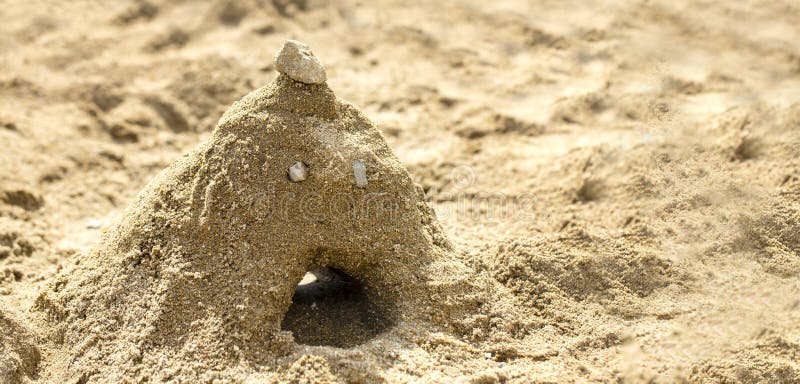 A Mountain Made of the Sand with the Face Made by Kids in Sandbox on a ...