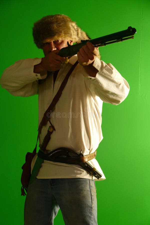 Mountain Man Muzzle Loader, Tomahawk, Knife, Possibles Stock Image ...