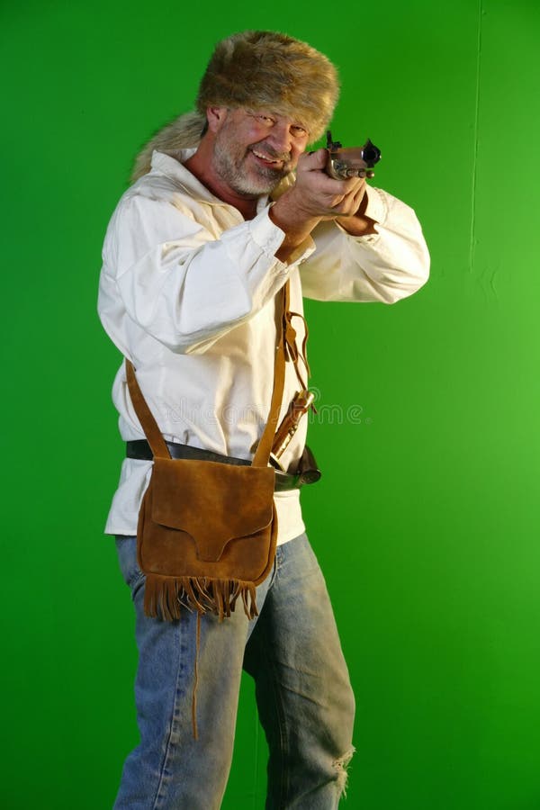 Mountain Man Muzzle Loader, Tomahawk, Knife, Possibles Stock Image ...