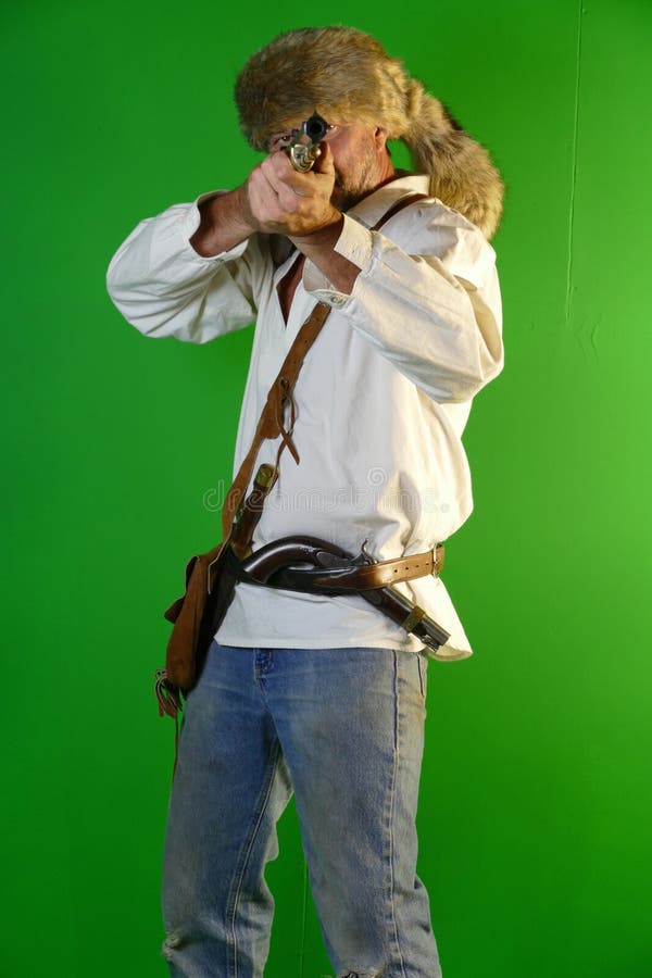 Mountain Man Muzzle Loader, Tomahawk, Knife, Possibles Stock Photo ...