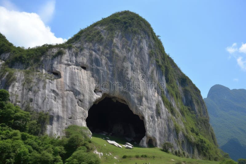 Mountain with Massive Cave-in, Exposing the Rock and Mineral Formations ...