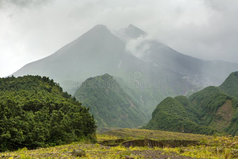 Mountain Merapi Volcano at Rainy Day, Java Stock Image - Image of ...