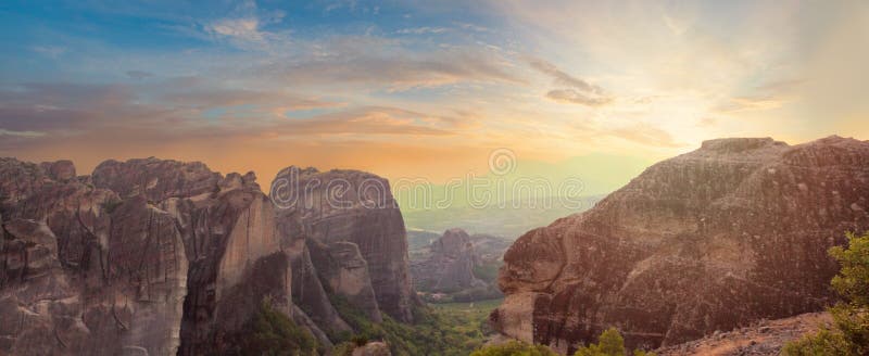 Mountain in Meteora, Greece. Rocks and Summer Sunset Sky Stock Photo ...