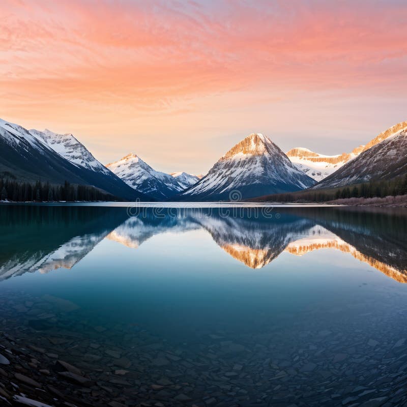 A Mountain Mirror Lake with Snow-capped Mountains and Forest ...