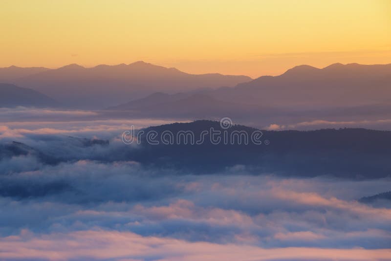 Mountain and Mist in Morning Stock Image - Image of peak, beautiful ...