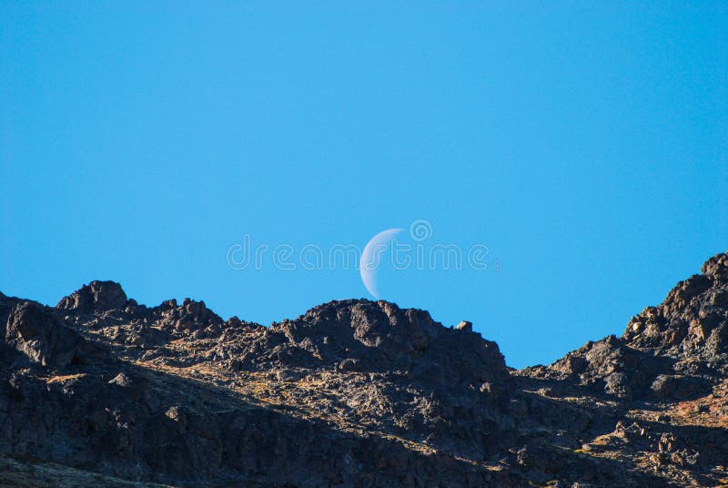 Mountain and the Moon stock image. Image of blue, landscaper - 31259843