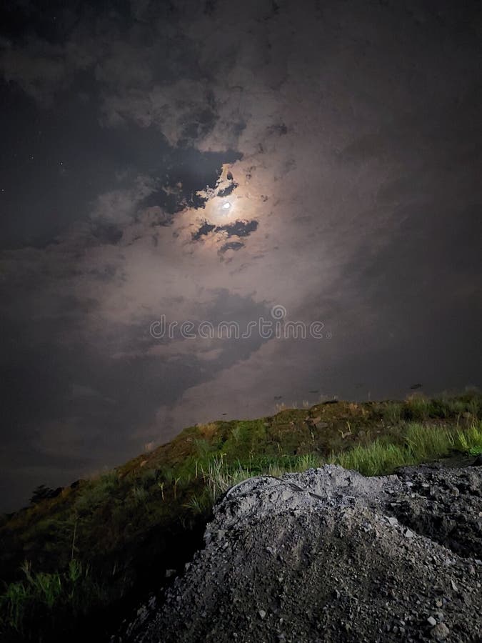 Mountain Moon Clouds Night Cool Grass Stock Photo - Image of rock, wall ...